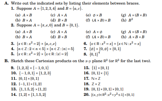 Solved A. Write out the indicated sets by listing their | Chegg.com