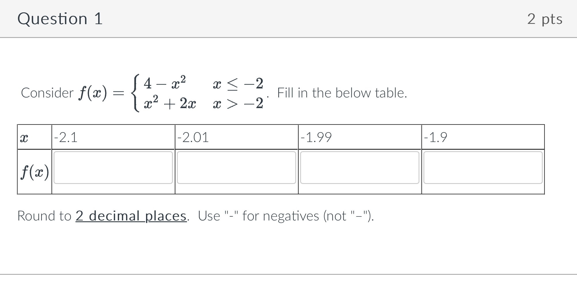 Solved Consider f(x)={4−x2x2+2xx≤−2x>−2. Fill in the below | Chegg.com