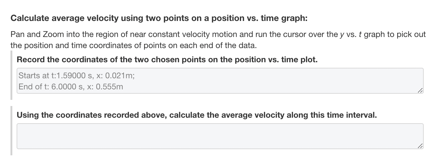 Solved Calculate average velocity using two points on a | Chegg.com