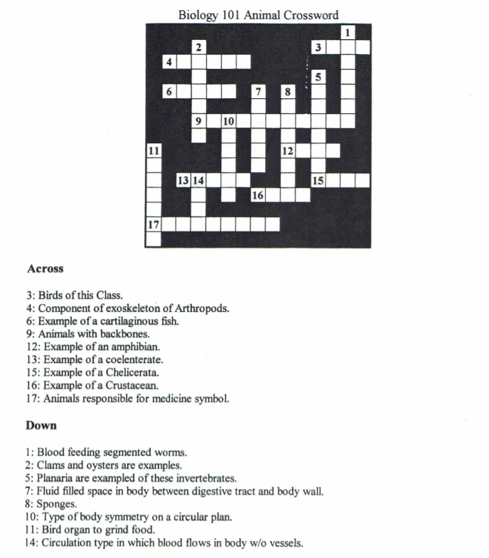 Solved Biology 101 Animal Crossword 1 2 3 5 6 8 9 10 11 12 Chegg