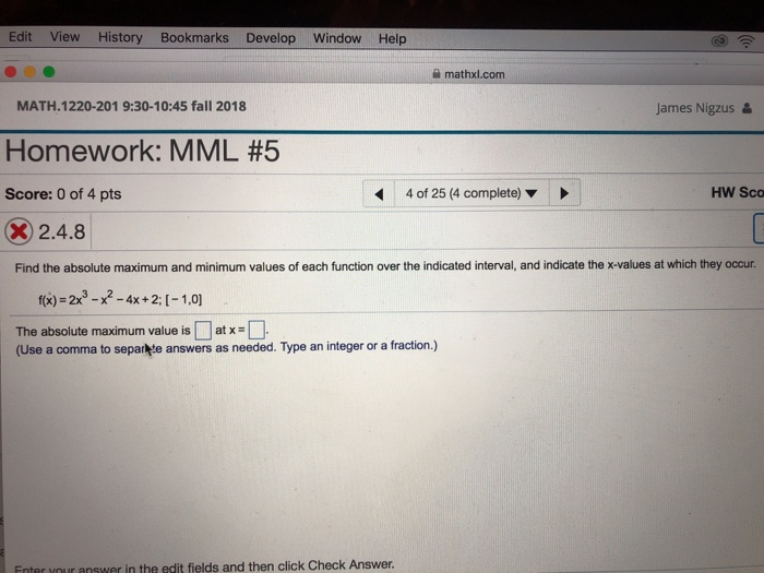 Solved Edit View History Bookmarks Develop Window Help 을 | Chegg.com
