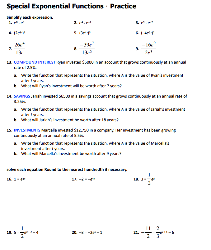 Solved Special Exponential Functions. Practice Simplify each | Chegg.com
