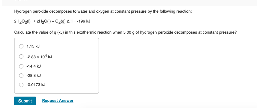 Solved Hydrogen peroxide decomposes to water and oxygen at | Chegg.com