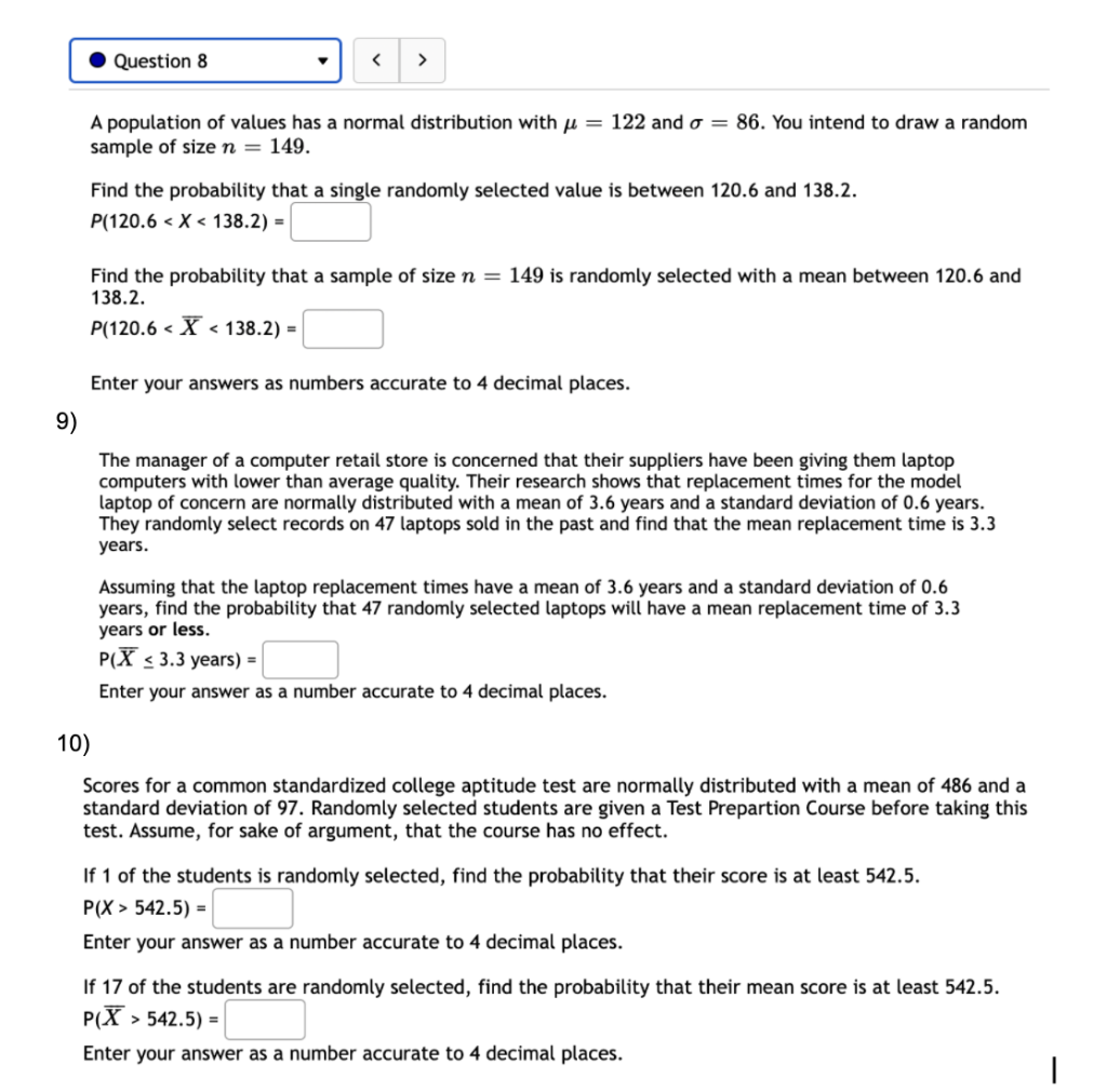Solved Question 8 A population of values has a normal | Chegg.com
