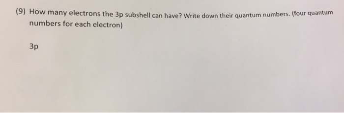 Solved (9) How many electrons the 3p subshell can have? | Chegg.com