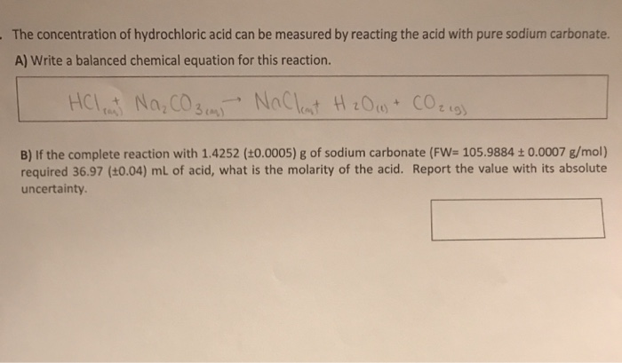 Solved The concentration of hydrochloric acid can be | Chegg.com