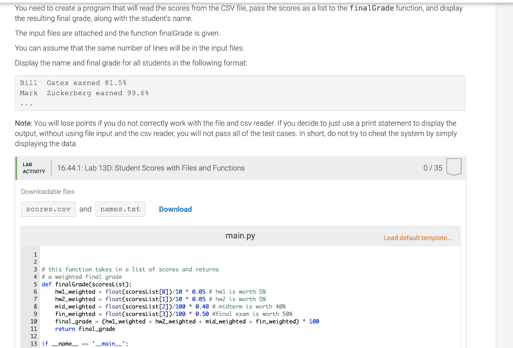 16.44 Lab 13D: Student Scores with Files and | Chegg.com