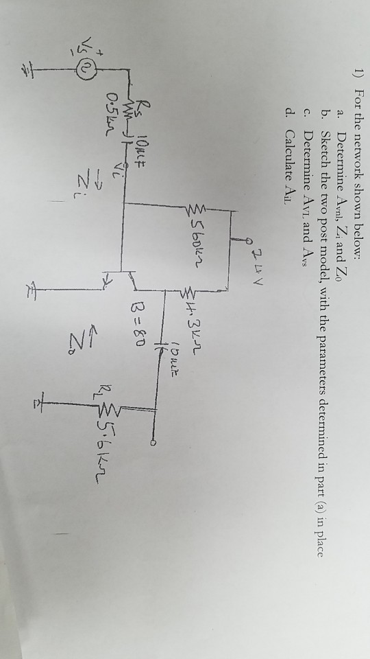 Solved 1) For the network shown below: a. Determine Avnl, Zi | Chegg.com