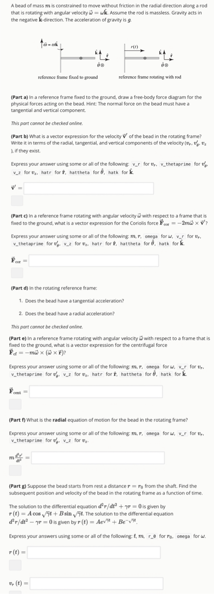 Solved A bead of mass m is constrained to move without | Chegg.com