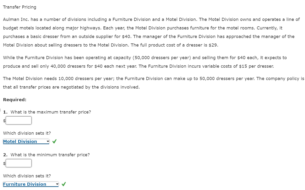 Solved Aulman Inc. has a number of divisions including a | Chegg.com