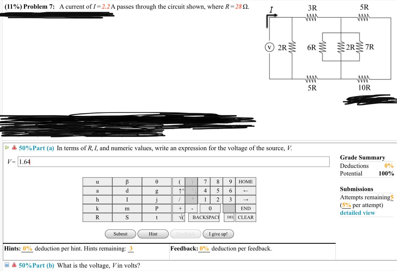 Solved (11%) Problem 7: A current of I=2.2 A passes through | Chegg.com Solved (11%) Problem 7: A current of I=2.2 A passes through | Chegg.com