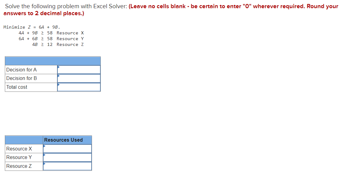 Solved Solve the following problem with Excel Solver: (Leave | Chegg.com