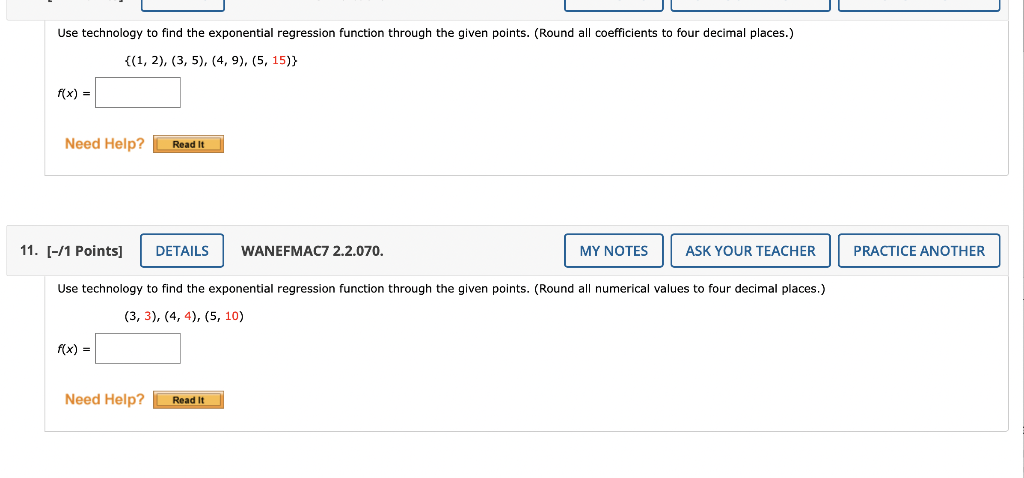 Solved Use technology to find the exponential regression | Chegg.com