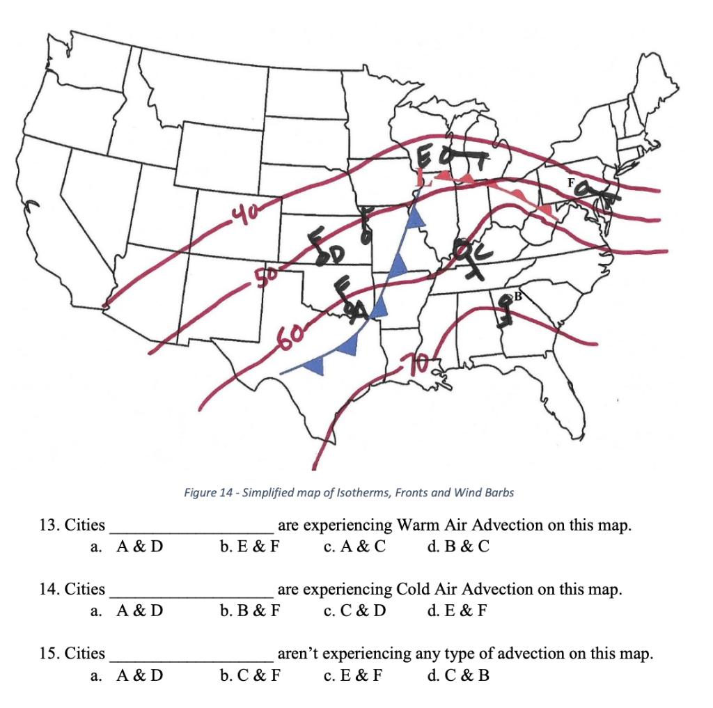 Solved -40- Figure 14 - Simplified map of Isotherms, Fronts | Chegg.com