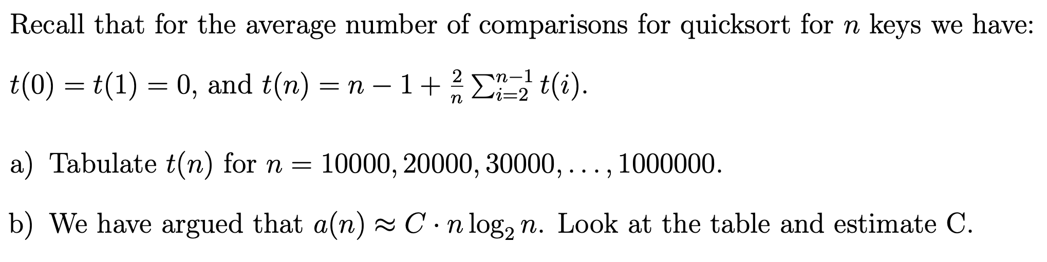 Solved Recall that for the average number of comparisons for | Chegg.com