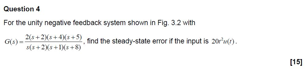 Solved Question 4 For the unity negative feedback system | Chegg.com