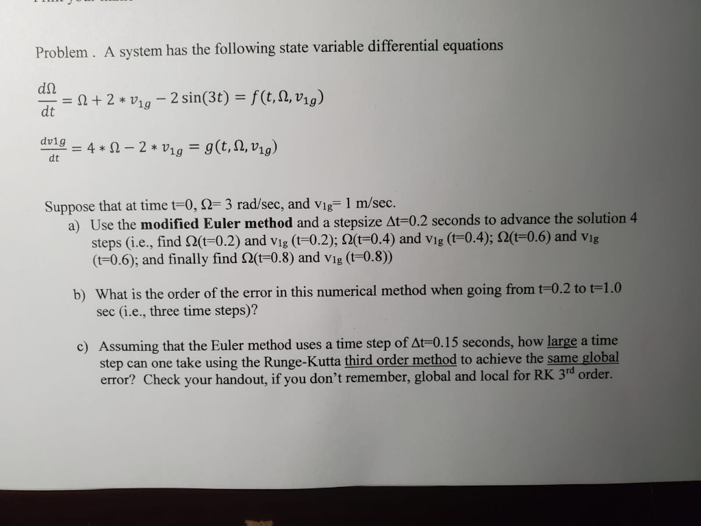 Problem. A system has the following state variable | Chegg.com