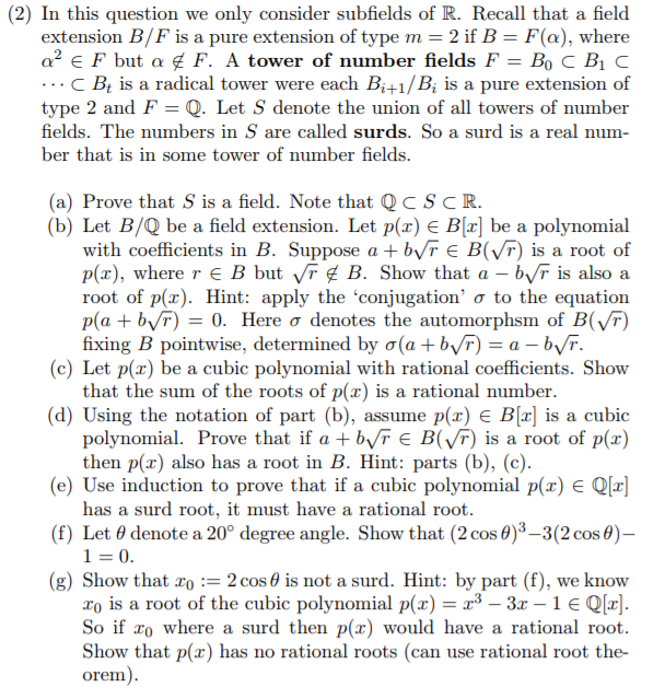 Solved (2) In this question we only consider subfields of R. | Chegg.com