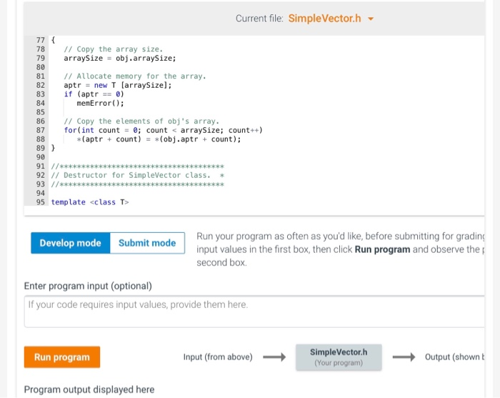 Solved Current file: SimpleVector.h 1 //Simple vector class | Chegg.com