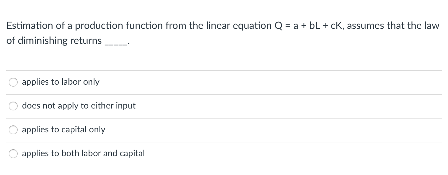 Solved Estimation of a production function from the linear | Chegg.com