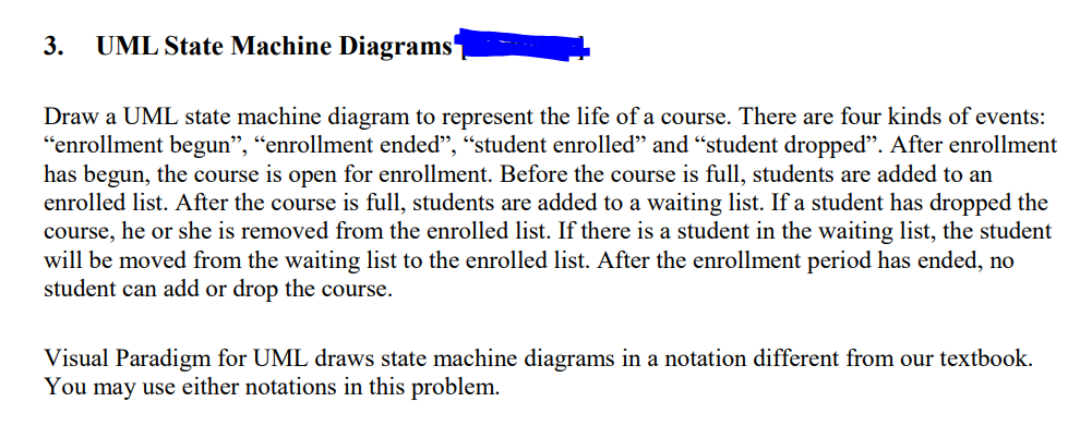 Solved 3. UML State Machine Diagrams Draw a UML state | Chegg.com