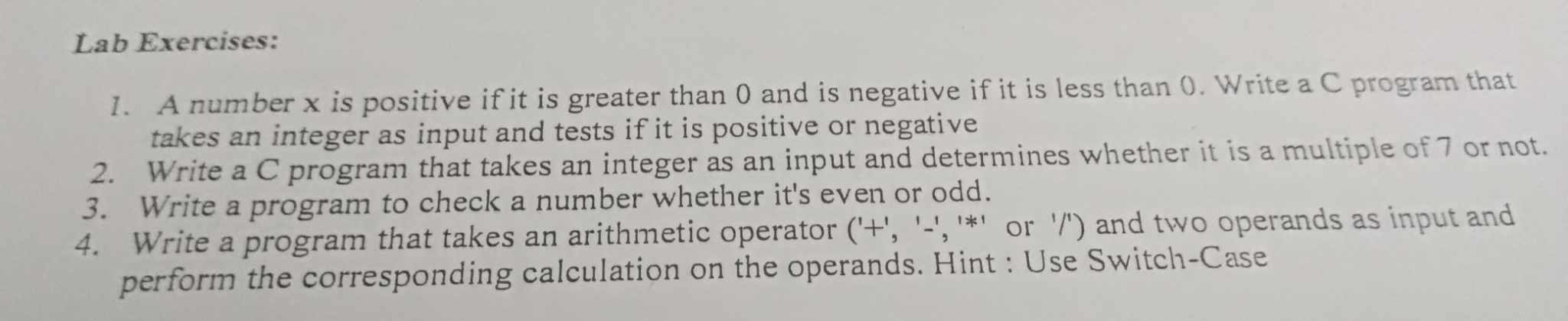 Solved Lab Exercises: 1. A number x is positive if it is | Chegg.com
