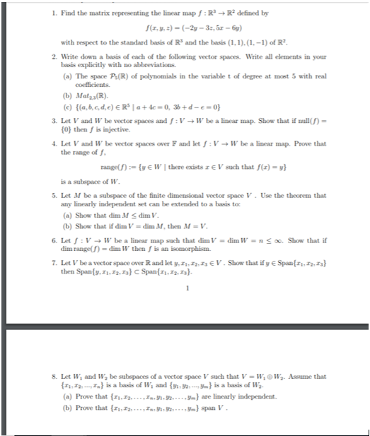 Solved . Find the matrix representing the linear map f : R 3 | Chegg.com
