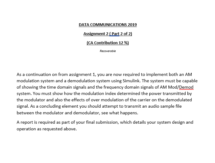 Solved DATA COMMUNICATIONS 2019 Assignment 2 (Part 2 of 2) | Chegg.com