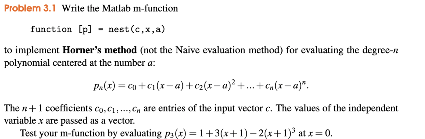 Solved Problem 3.1 Write the Matlab m-function function [p] | Chegg.com