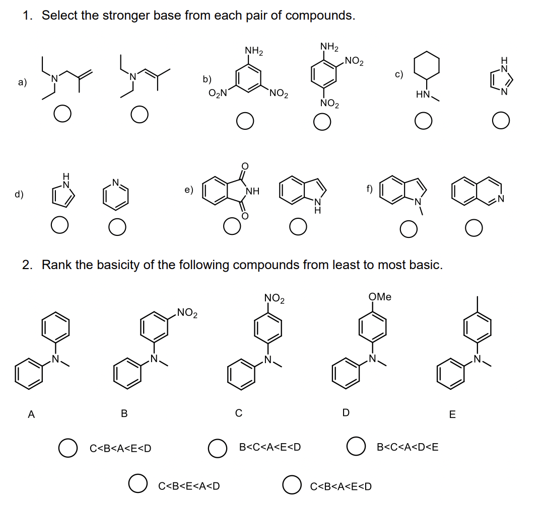 Solved Select the stronger base from each pair of | Chegg.com