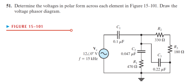 Solved 51. Determine the voltages in polar form across each | Chegg.com
