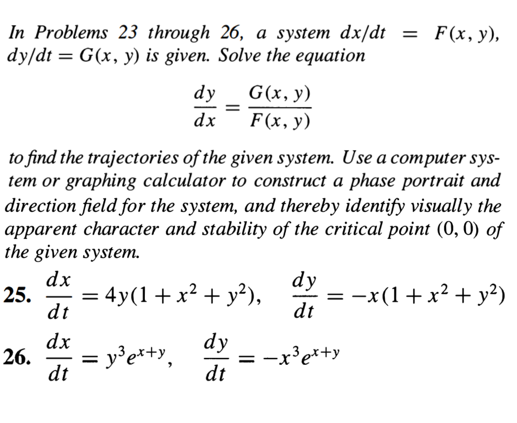 Solved In Problems 23 through 26, a system dx/dt = F(x, y), | Chegg.com