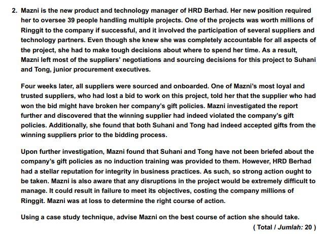 Solved Mazni is the new product and technology manager of | Chegg.com