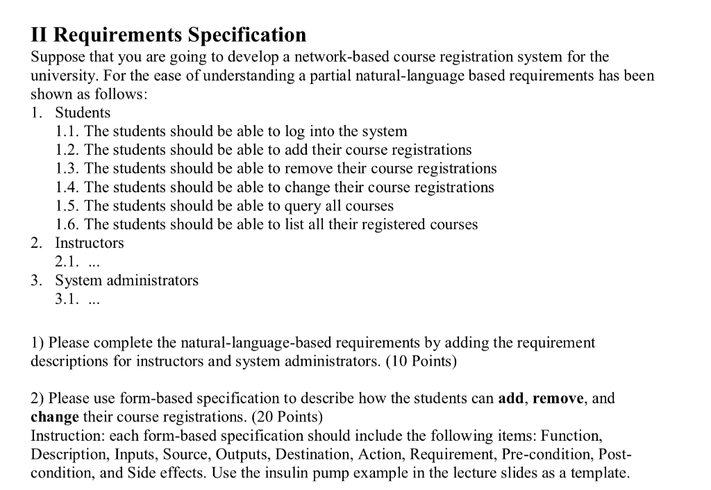 II Requirements Specification Suppose that you are | Chegg.com