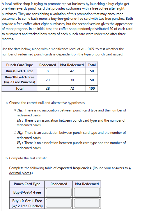 Solved A local coffee shop is trying to promote repeat | Chegg.com