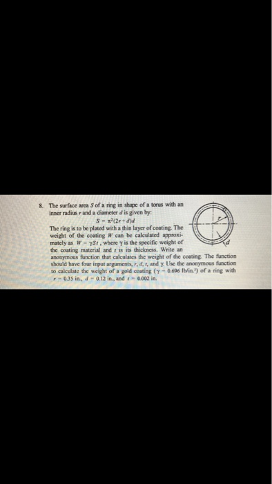Solved & The surface area S of a ring in shape of a torus | Chegg.com