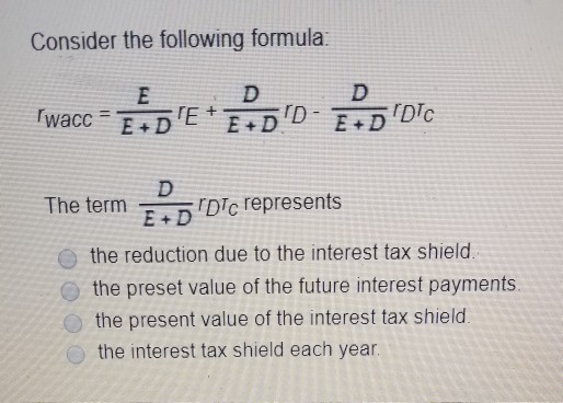 Solved Consider the following formula: The termDICrepresents | Chegg.com