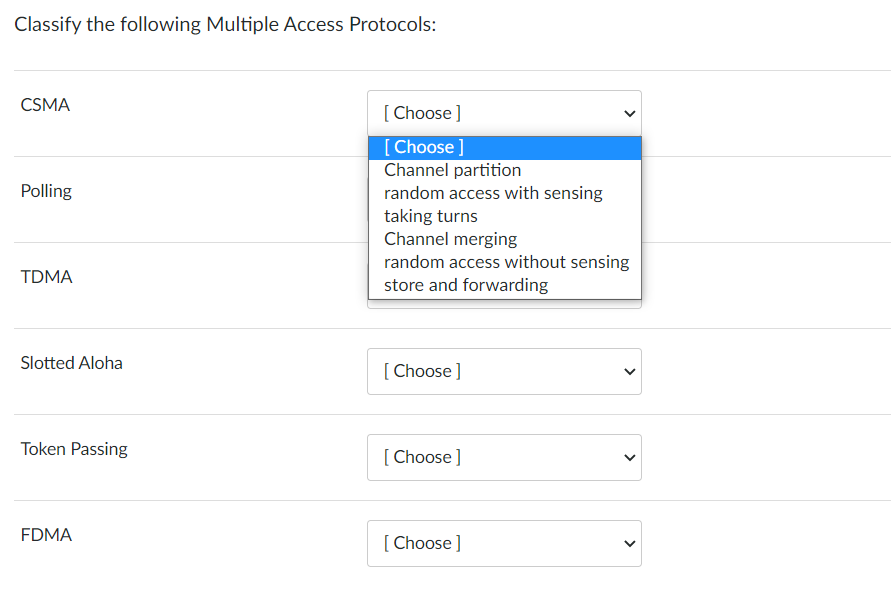 Solved Classify the following Multiple Access Protocols: | Chegg.com