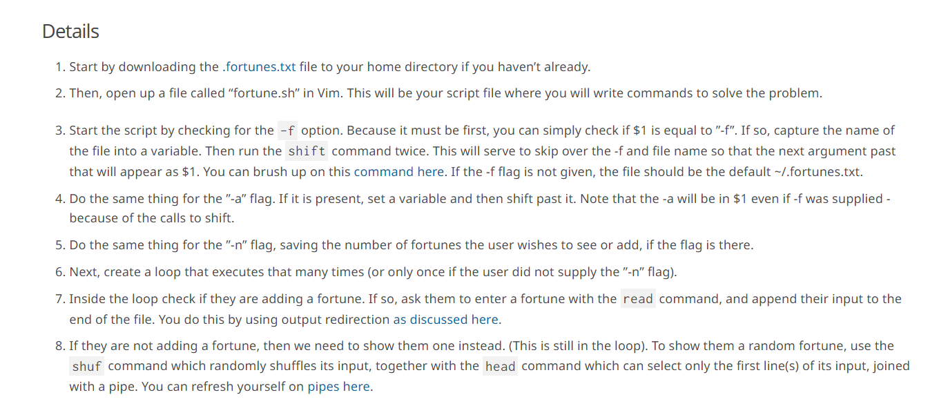 Solved Details 1. Start by downloading the .fortunes.txt | Chegg.com
