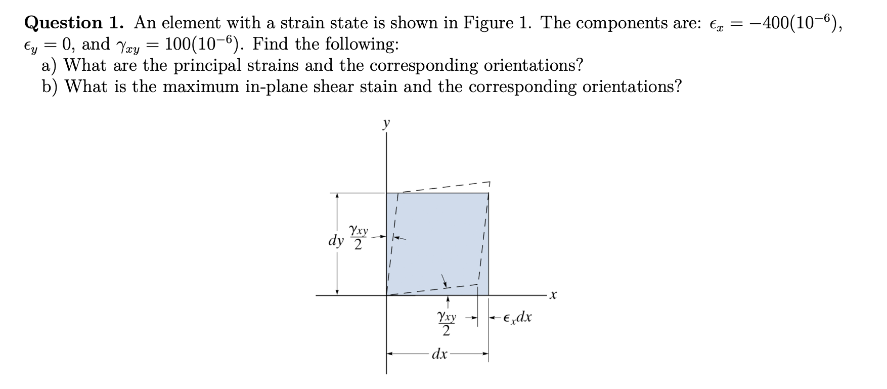 Solved Question 1. An element with a strain state is shown | Chegg.com