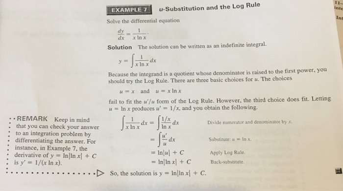 Solved u-Substitution and the Log Rule inte EXAMPLE 7 Solve | Chegg.com