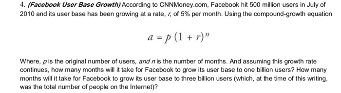 Solved 4. (Facebook User Base Growth) According to | Chegg.com