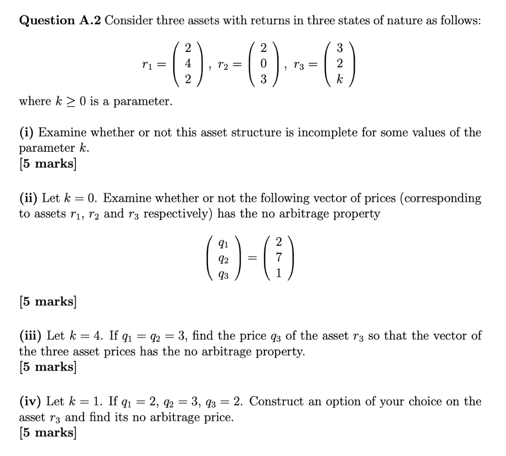 Solved Question A.2 Consider three assets with returns in | Chegg.com