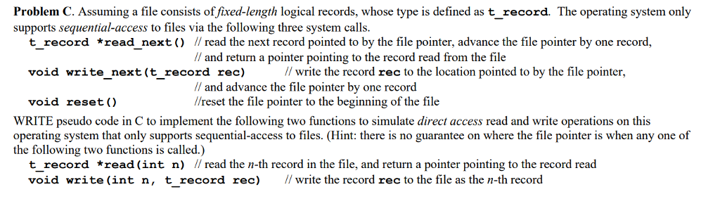 Solved Problem C. Assuming a file consists of fixed-length | Chegg.com