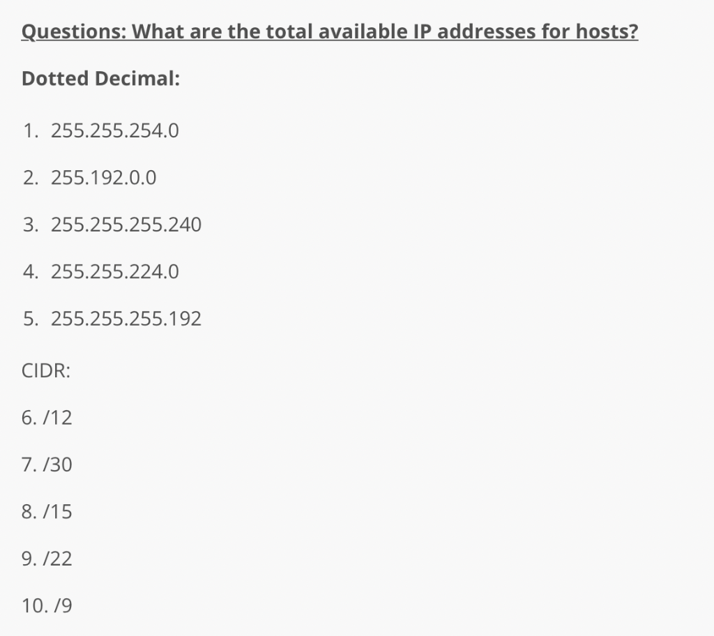 Solved Questions: What are the total available IP addresses | Chegg.com