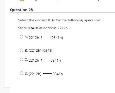 Solved Select the correct RTN for the following operation: | Chegg.com