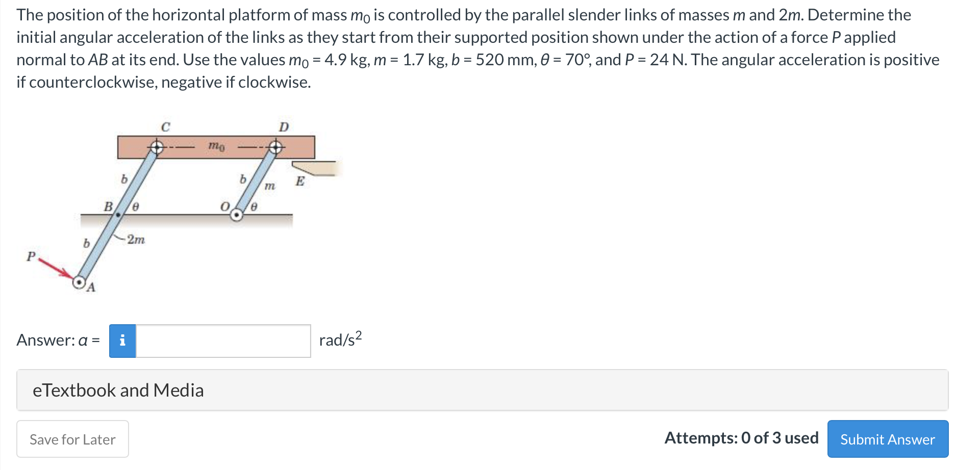 Solved The position of the horizontal platform of mass mo is | Chegg.com