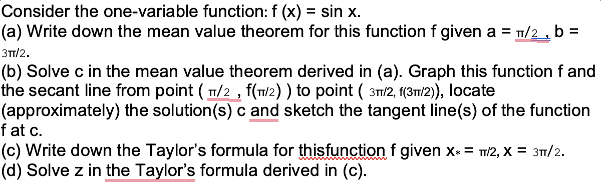 Solved Consider The One Variable Function F X Sinx A