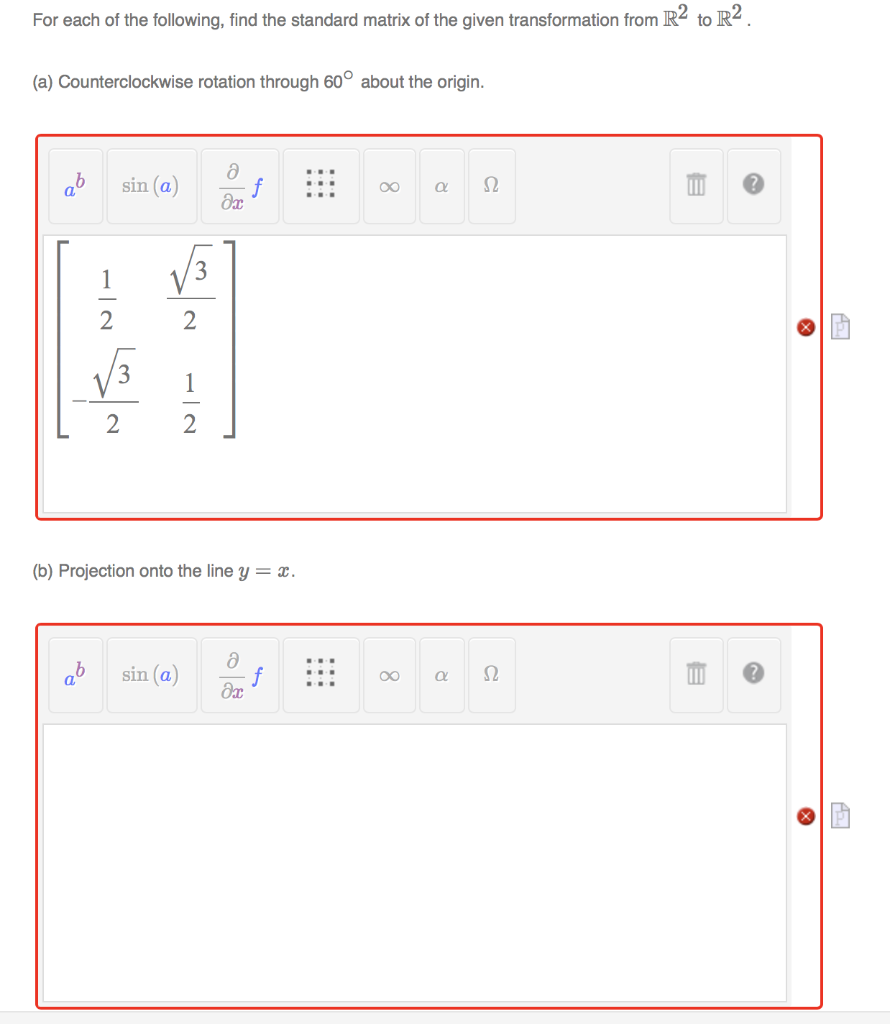 Solved For each of the following, find the standard matrix | Chegg.com