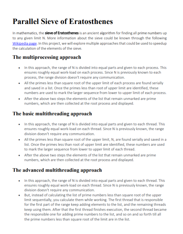 Parallel Sieve of Eratosthenes In mathematics, the | Chegg.com